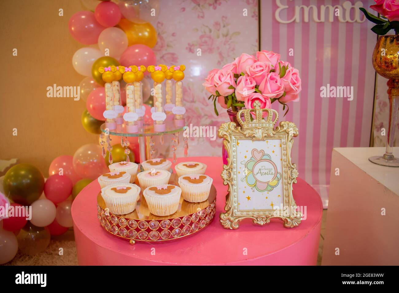 Birthday celebration decorated table with desserts Stock Photo - Alamy