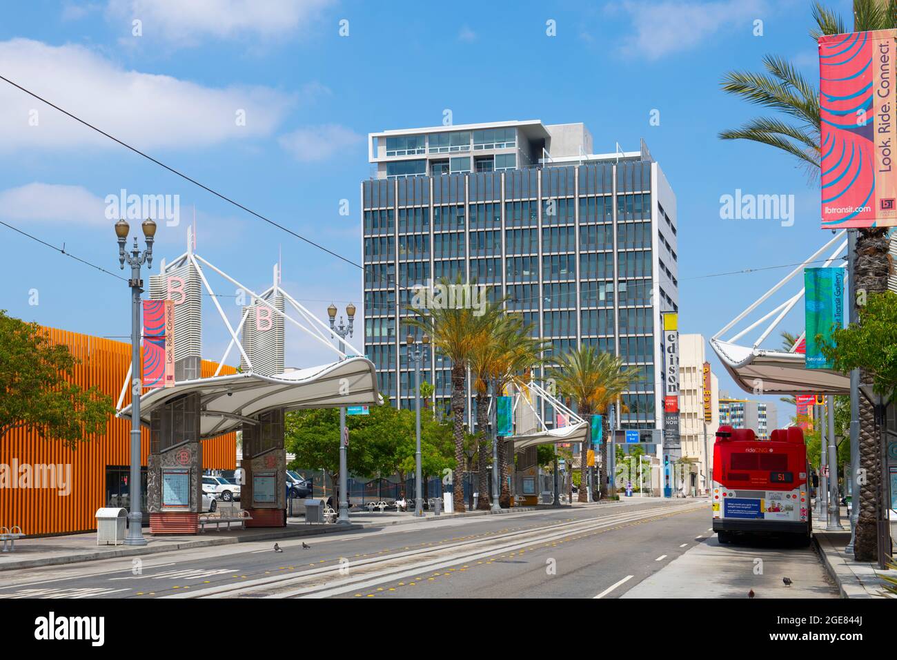 Long Beach buildings on 1st Street and Promenade in downtown Long Beach ...