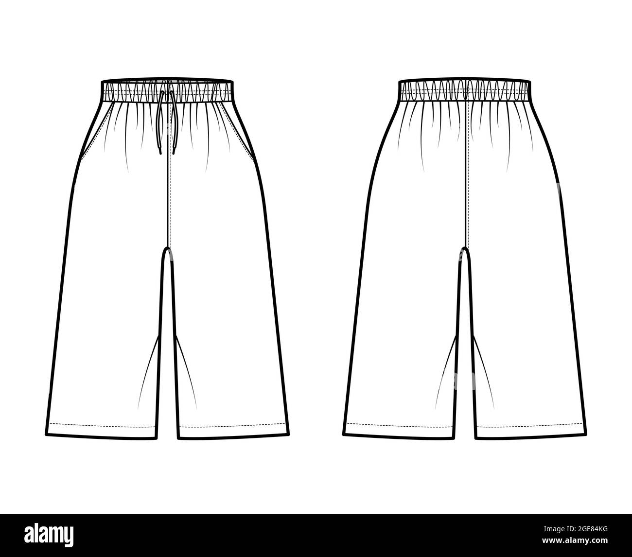 Bermuda Pocket Short technical fashion illustration with elastic normal ...