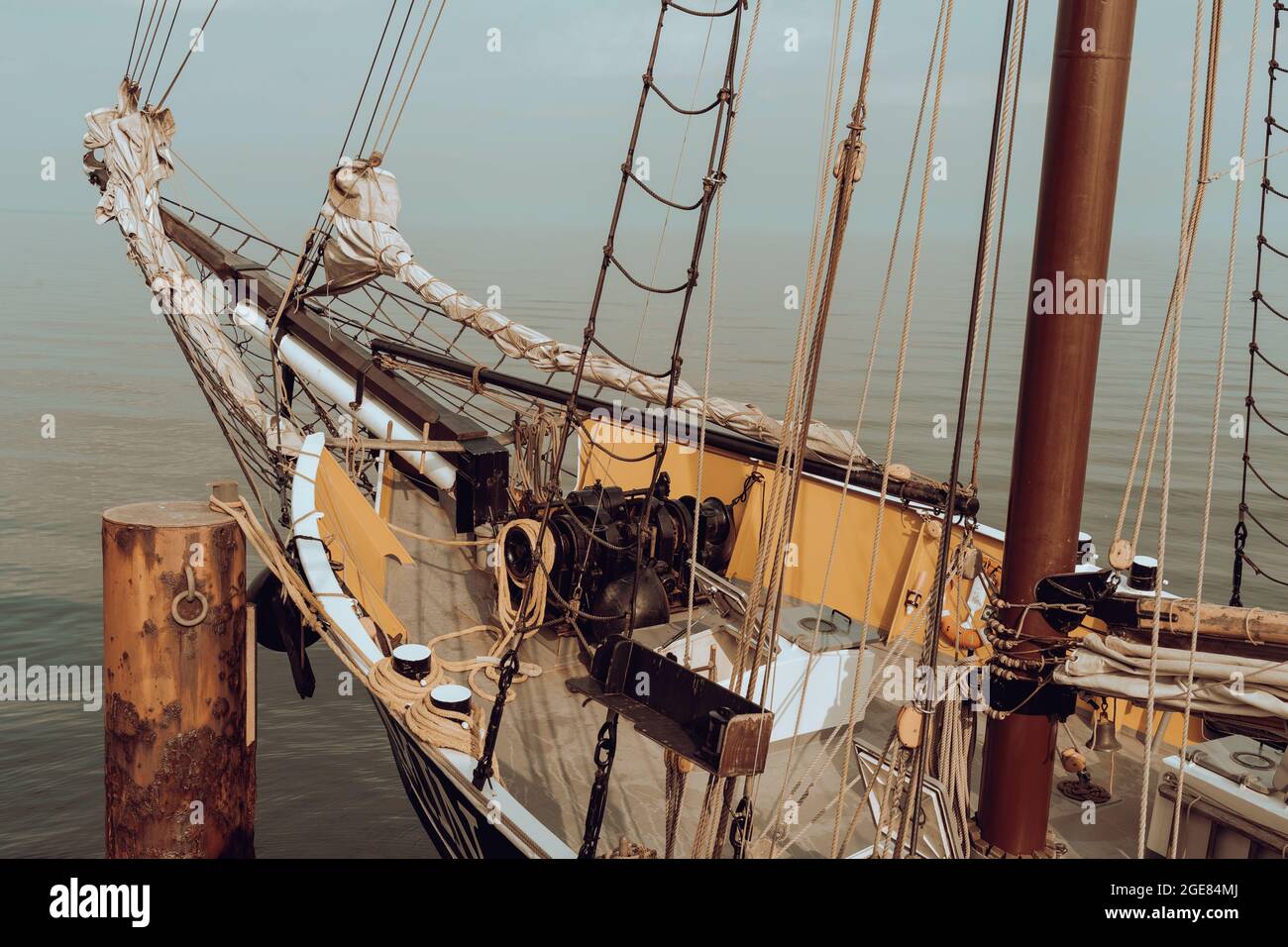 Closeup shot of the front of a traditional pirates ship Stock Photo - Alamy