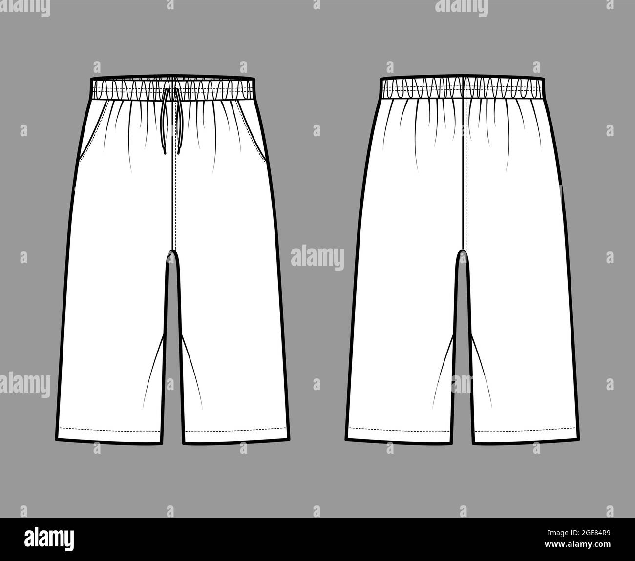 Bermuda Pocket Short technical fashion illustration with elastic low ...