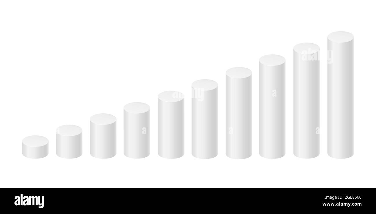 White cylinders with different height. Bar graph. Column chart elements ...
