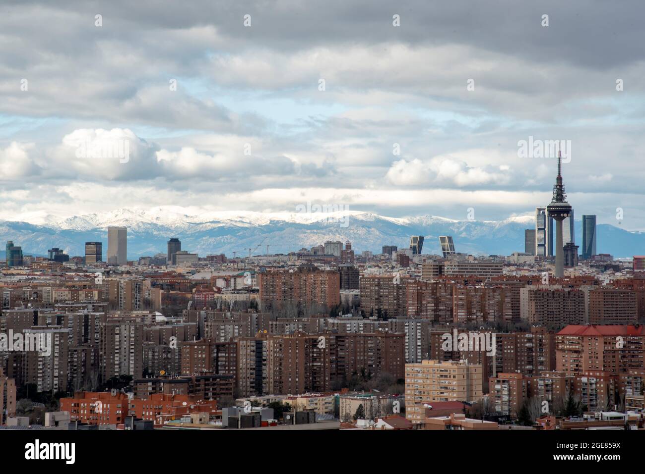 beautiful views of Madrid from Vallecas with the mountains of the ...