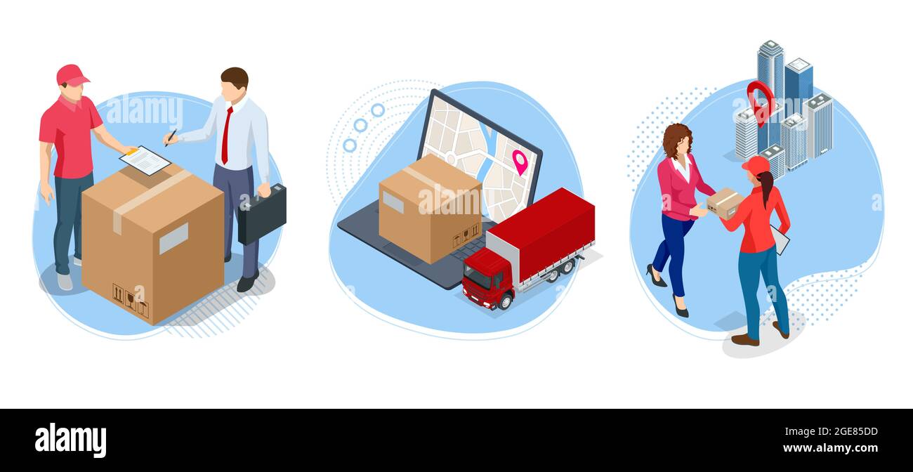 Isometric global logistics network. Air cargo, rail transportation ...