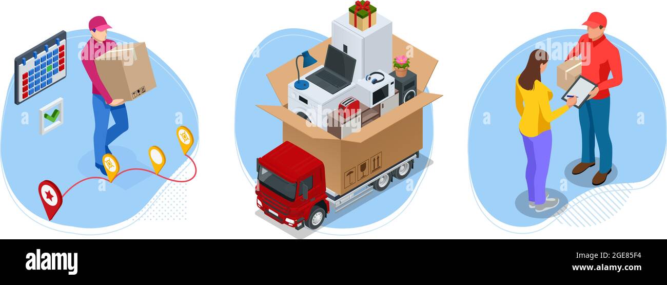 Isometric global logistics network. Air cargo, rail transportation ...