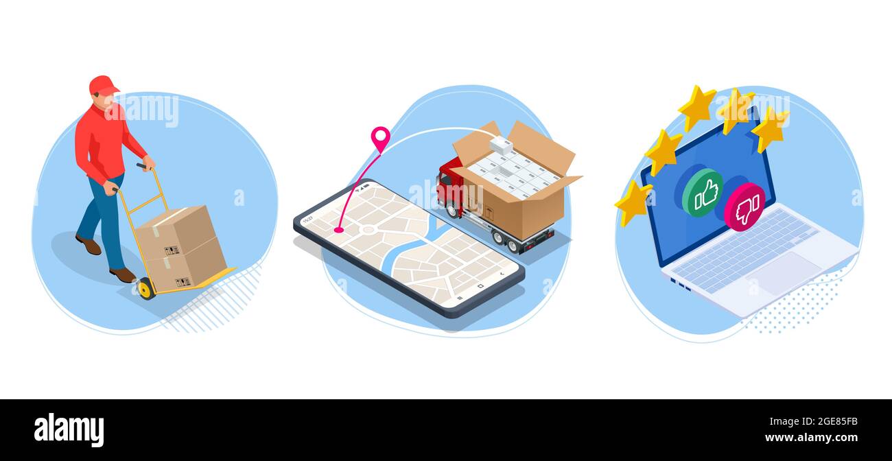 Isometric global logistics network. Air cargo, rail transportation ...