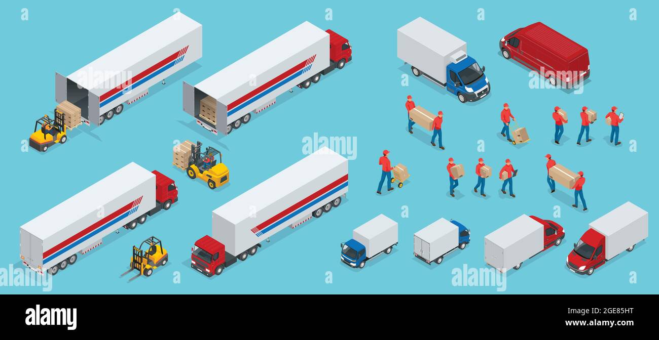 Isometric Logistics icons set of different transportation distribution ...