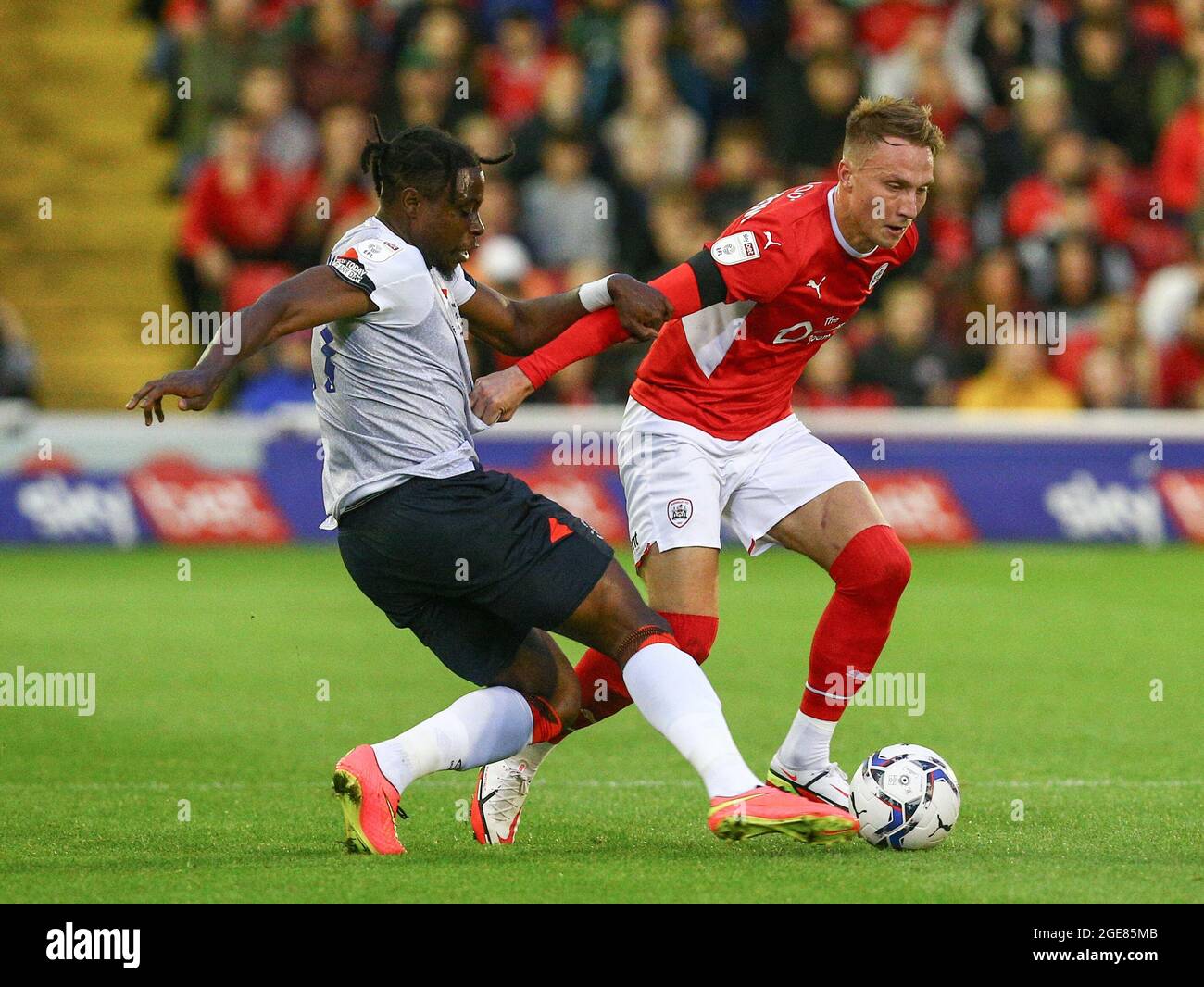 Barnsley, UK. 17th Aug, 2021. Pelly Ruddock #17 of Luton Town and ...