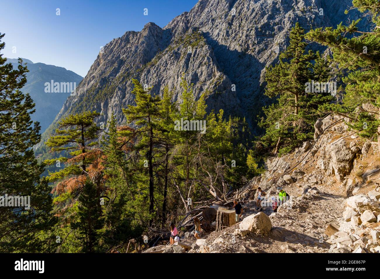 SAMARIA GORGE, CRETE - 20 JULY 2021: Hikers in the spectacular mountain ...