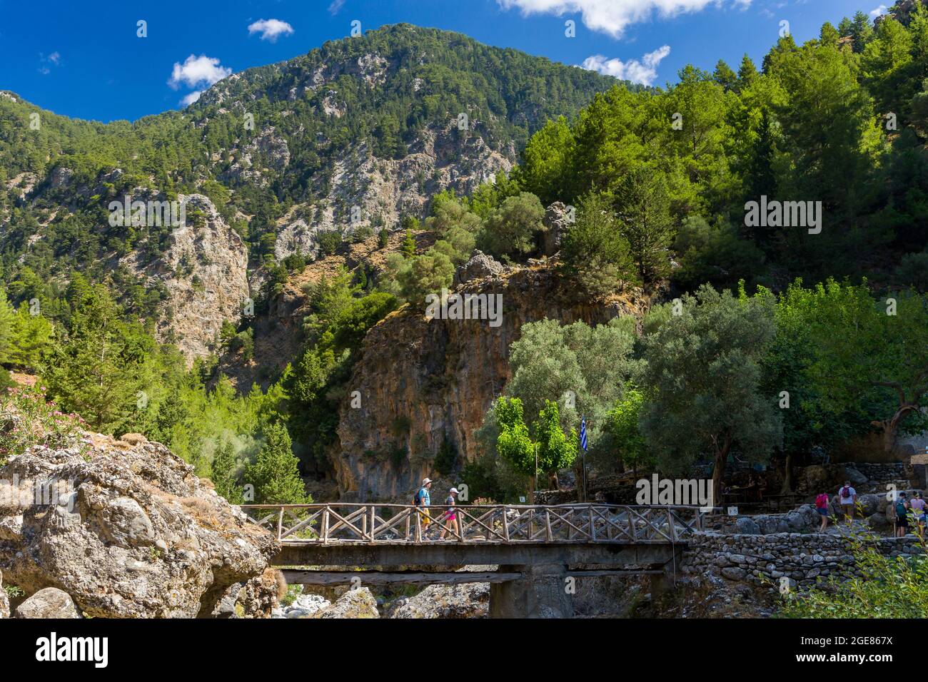 SAMARIA GORGE, CRETE - 20 JULY 2021: Hikers in the spectacular mountain ...