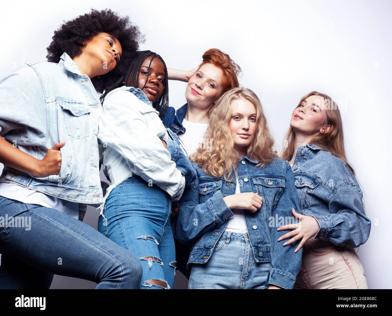 diverse multi nation girls group, teenage friends company cheerful ...