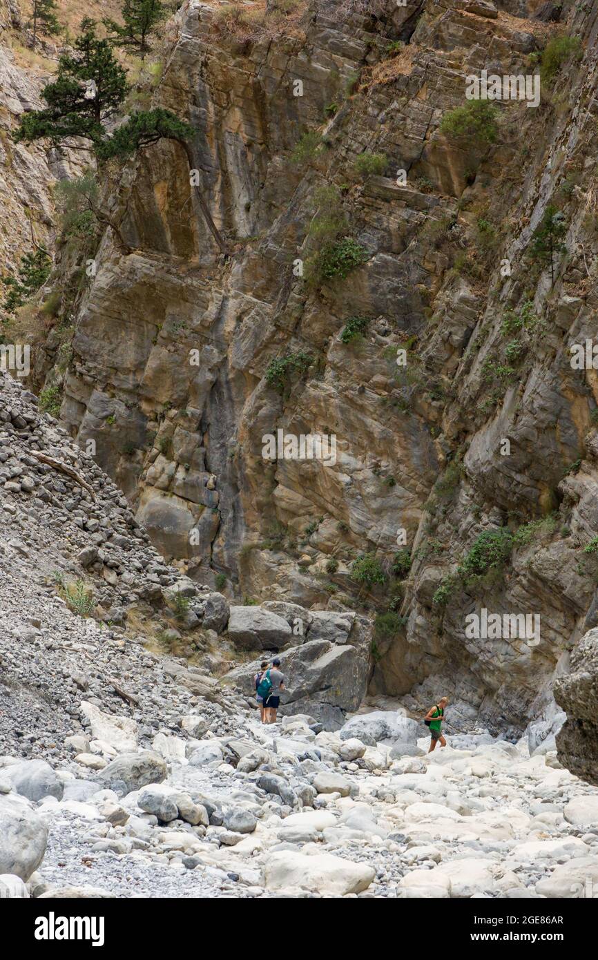 SAMARIA GORGE, CRETE - 20 JULY 2021: Hikers in the spectacular mountain ...