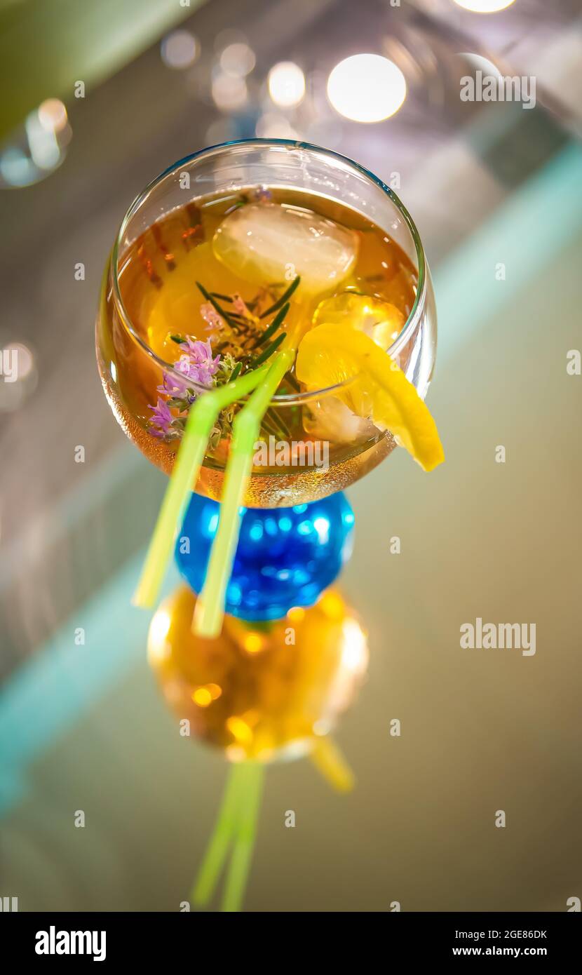 glass of cocktail reflection, top view Stock Photo - Alamy
