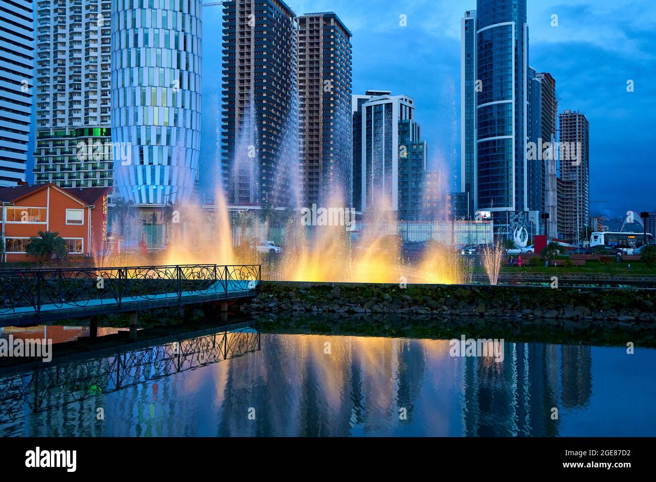 Evening panorama of the architecture of modern buildings on the ...