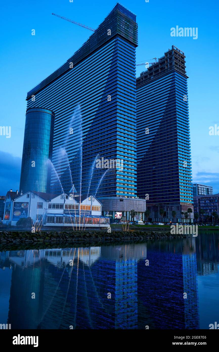Evening view of the modern hotel complex Orbi City in the city of ...