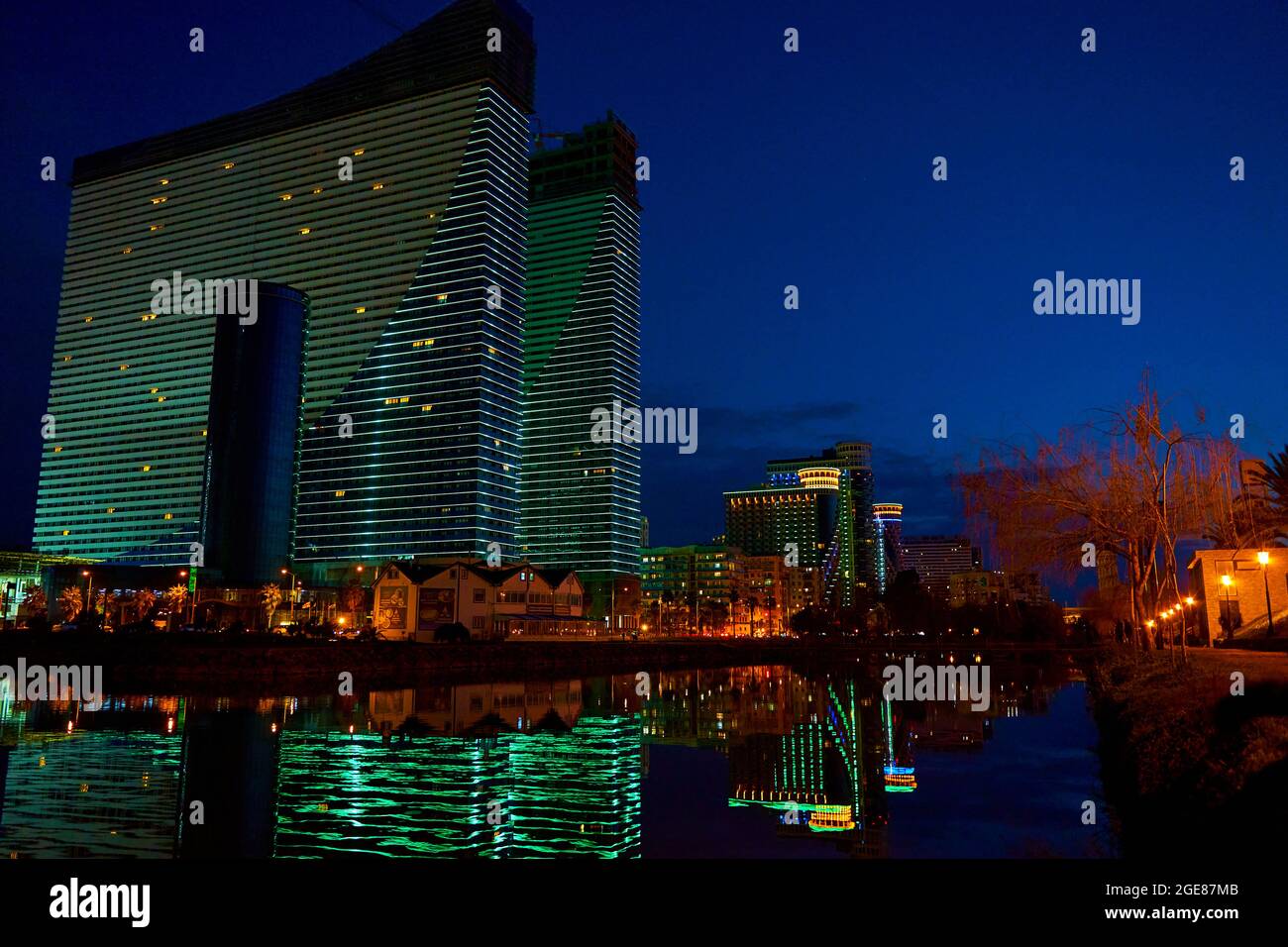 Evening view of the modern hotel complex Orbi City in the city of ...