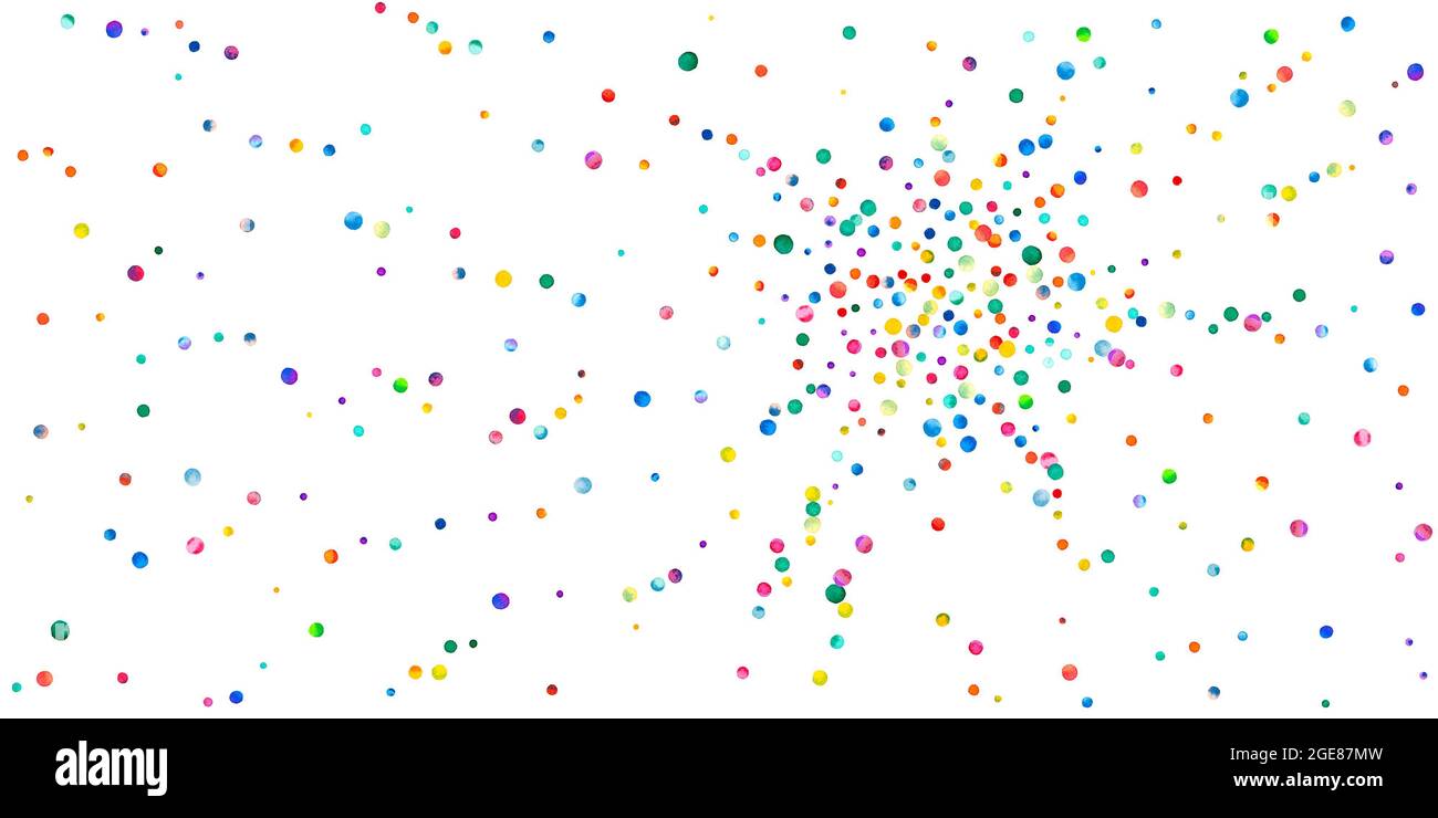 Watercolor confetti on white background. Alive rainbow colored dots ...