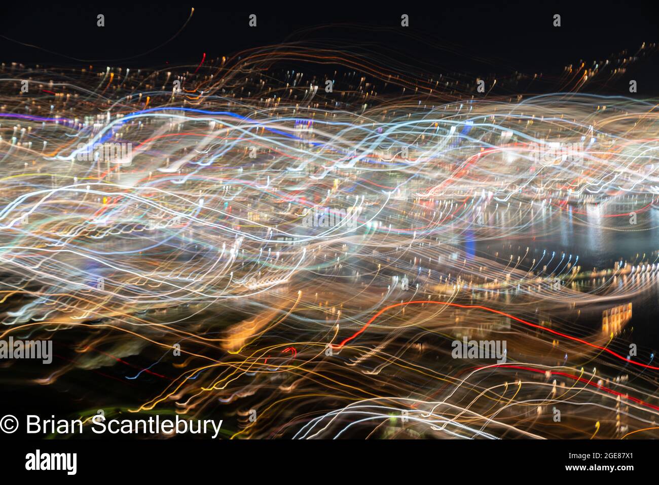 Abstract effect Wellington city urban bright night lights across city ...