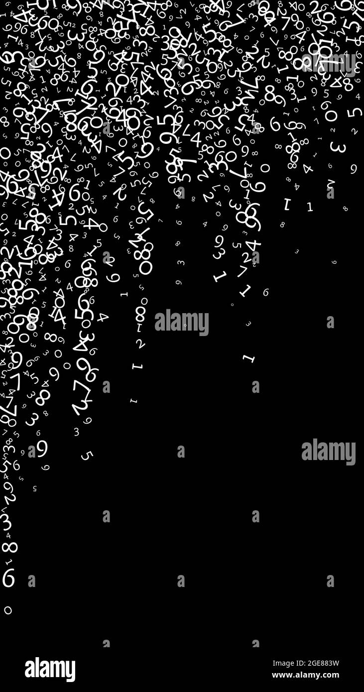 Falling numbers, big data concept. Binary white messy flying digits ...