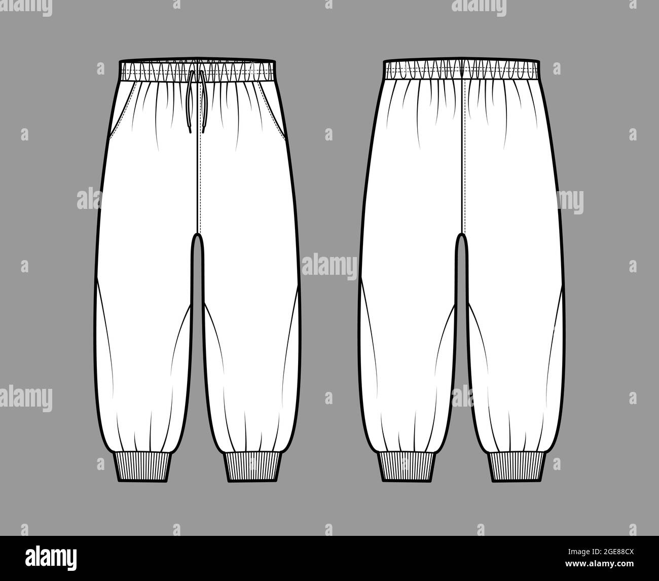 Shorts Sweatpants technical fashion illustration with elastic cuffs ...