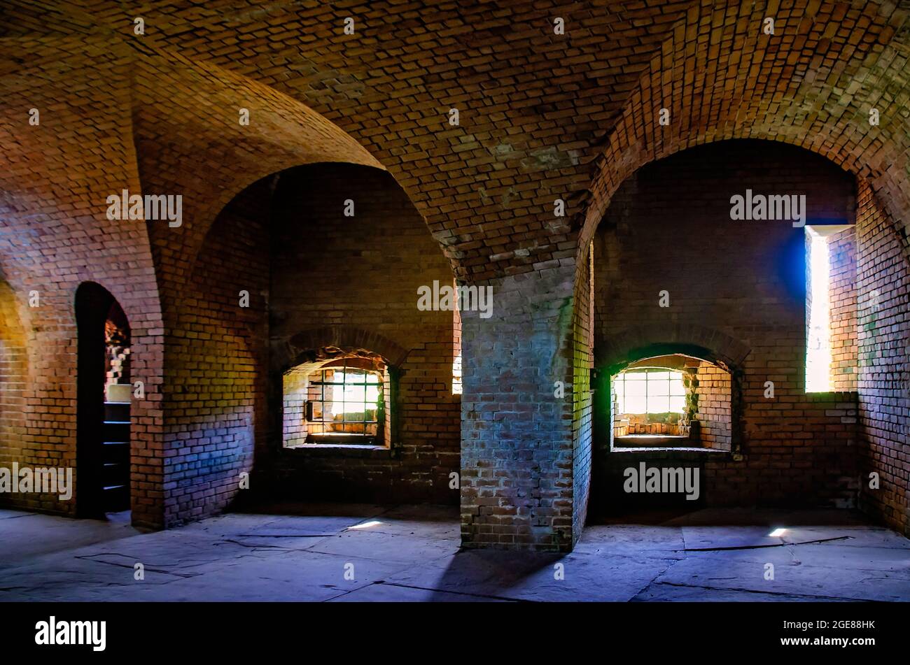 The northwest bastion of Fort Gaines features various embrasures for ...