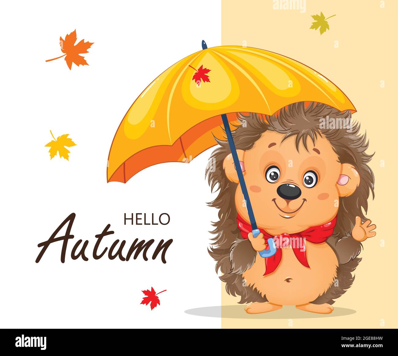 Hello Autumn. Cute cartoon hedgehog. Funny cartoon character hedgehog ...