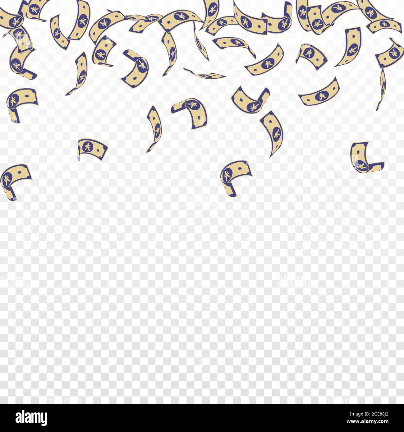 Chinese yuan notes falling. Sparse CNY bills on transparent background ...