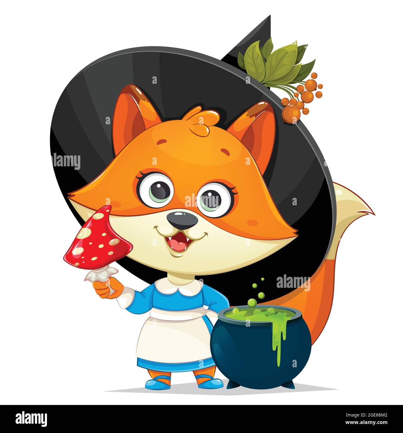 Happy Halloween. Cute foxy witch. Funny witch fox with Fly agaric and ...