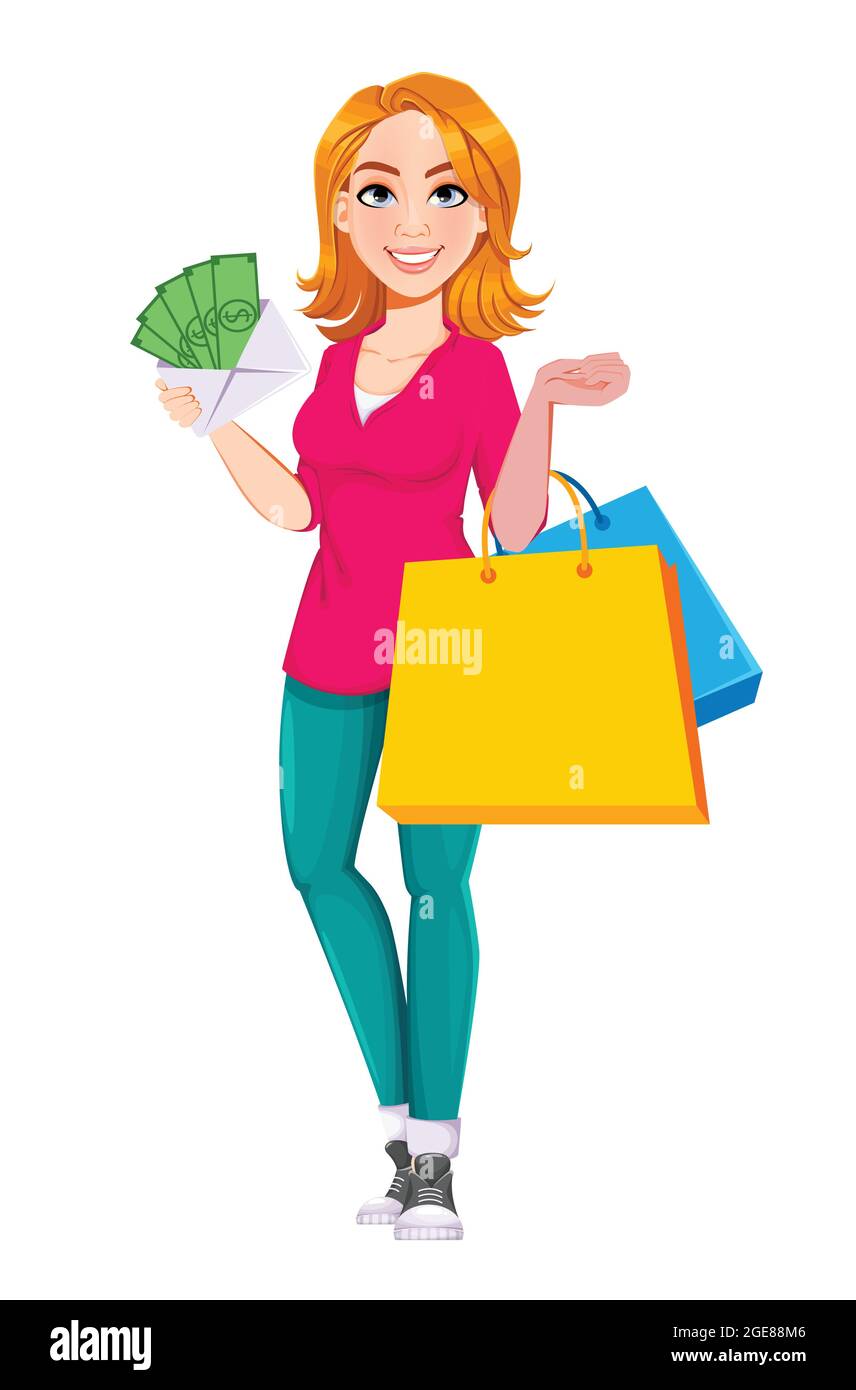 Successful businesswoman. Cute business woman cartoon character goes ...