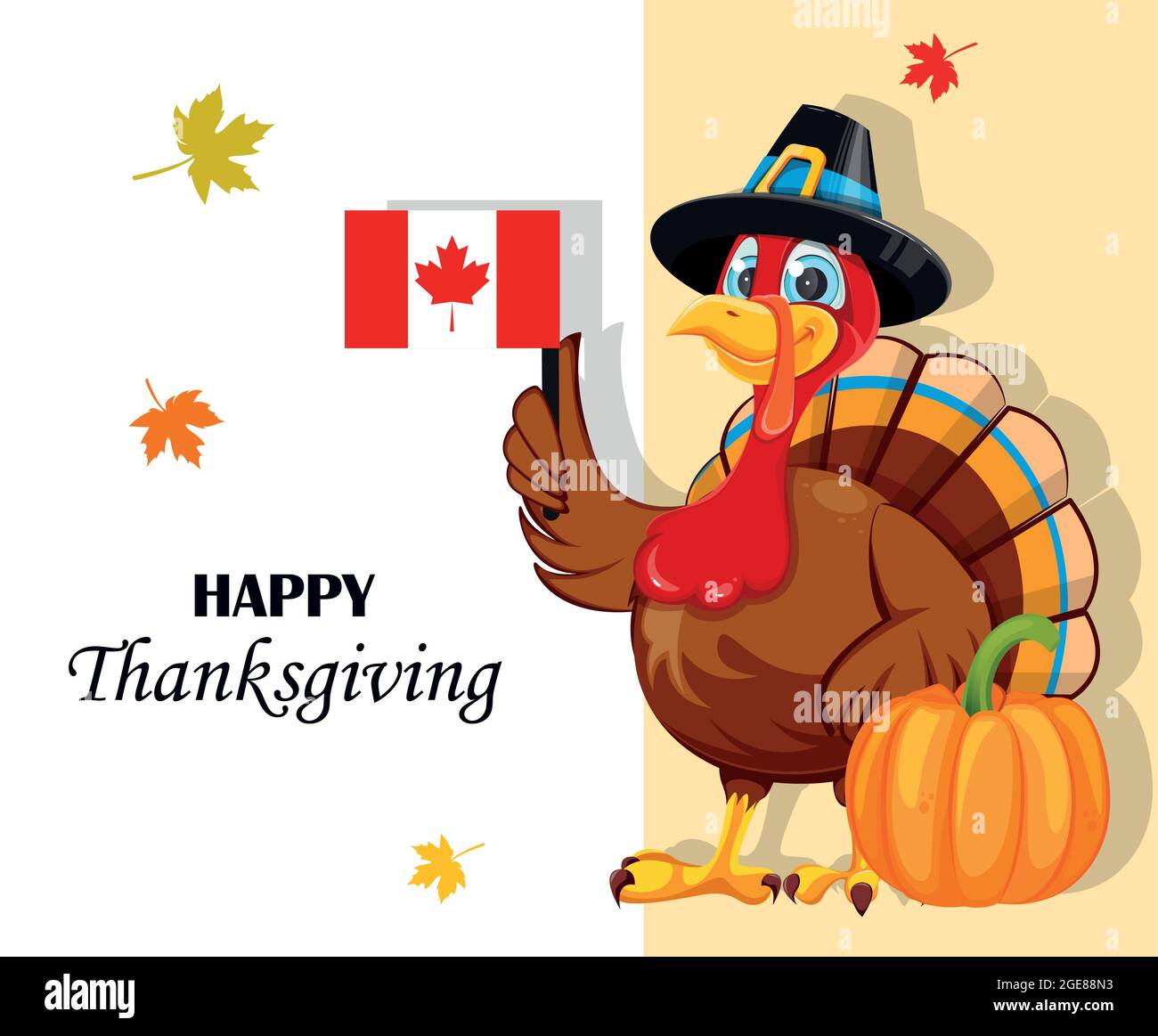 Happy Thanksgiving day greeting card. Funny cartoon character turkey ...