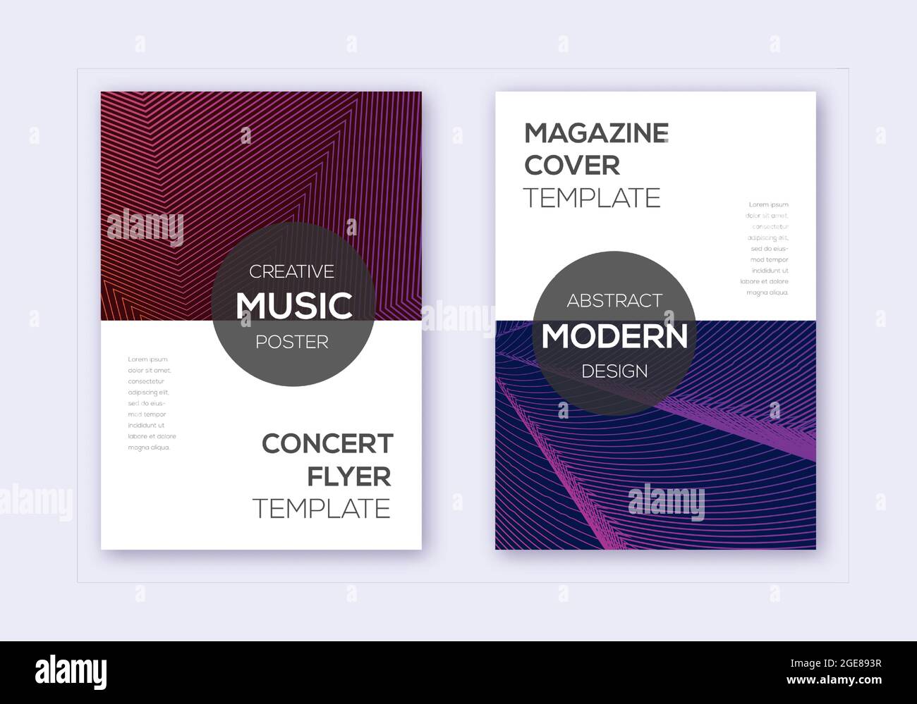 Modern cover design template set. Violet abstract lines on maroon ...