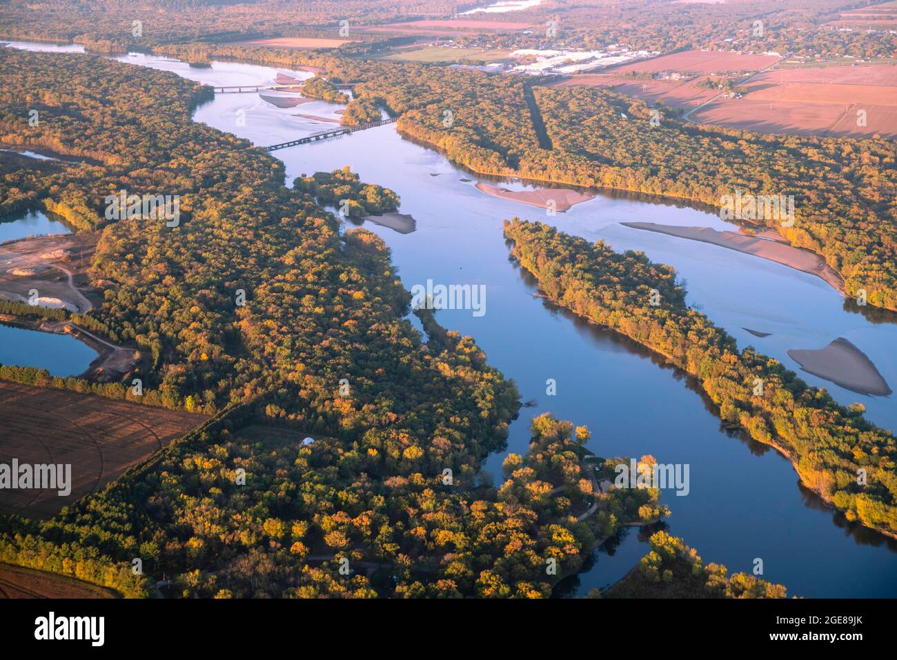 Sunrise aerial image over Iowa County, Wisconsin on a beautiful morning ...