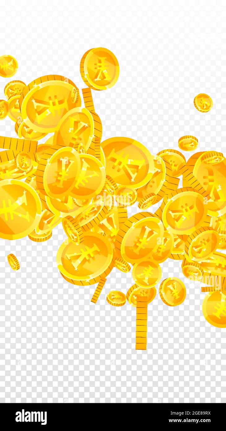 Chinese yuan coins falling. Neat scattered CNY coins. China money ...