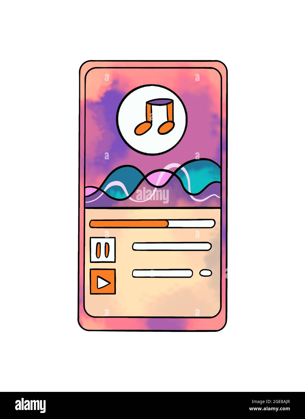 Illustration of a colored drawing of compact lilac music file player on ...