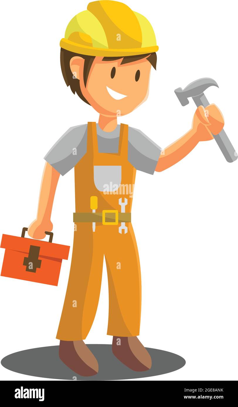 Repair man Holding Hammer worker Mechanic workshop emblem badge Mascot ...