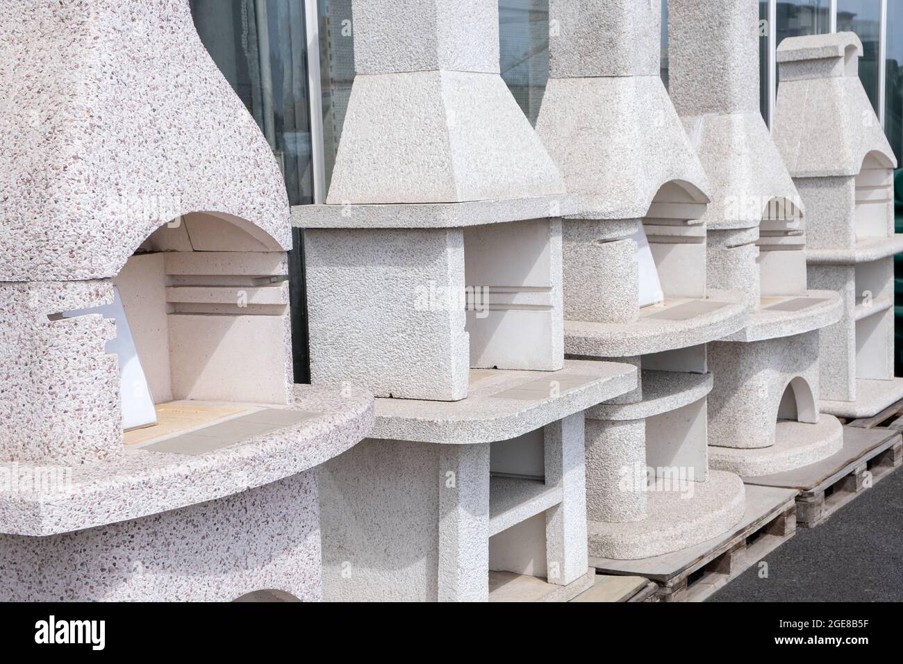 Various masonry Stone Garden Fireplaces with chimney blocks on store ...