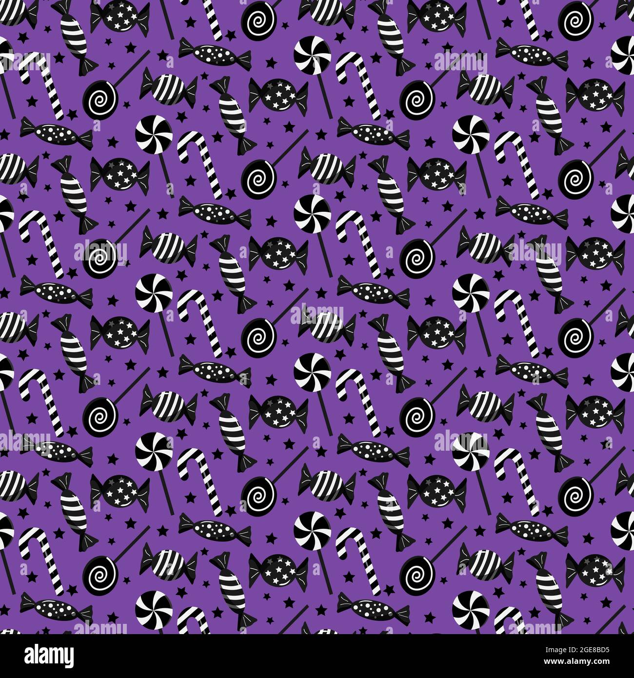 Pattern with candies for halloween. Vector illustration on a purple ...