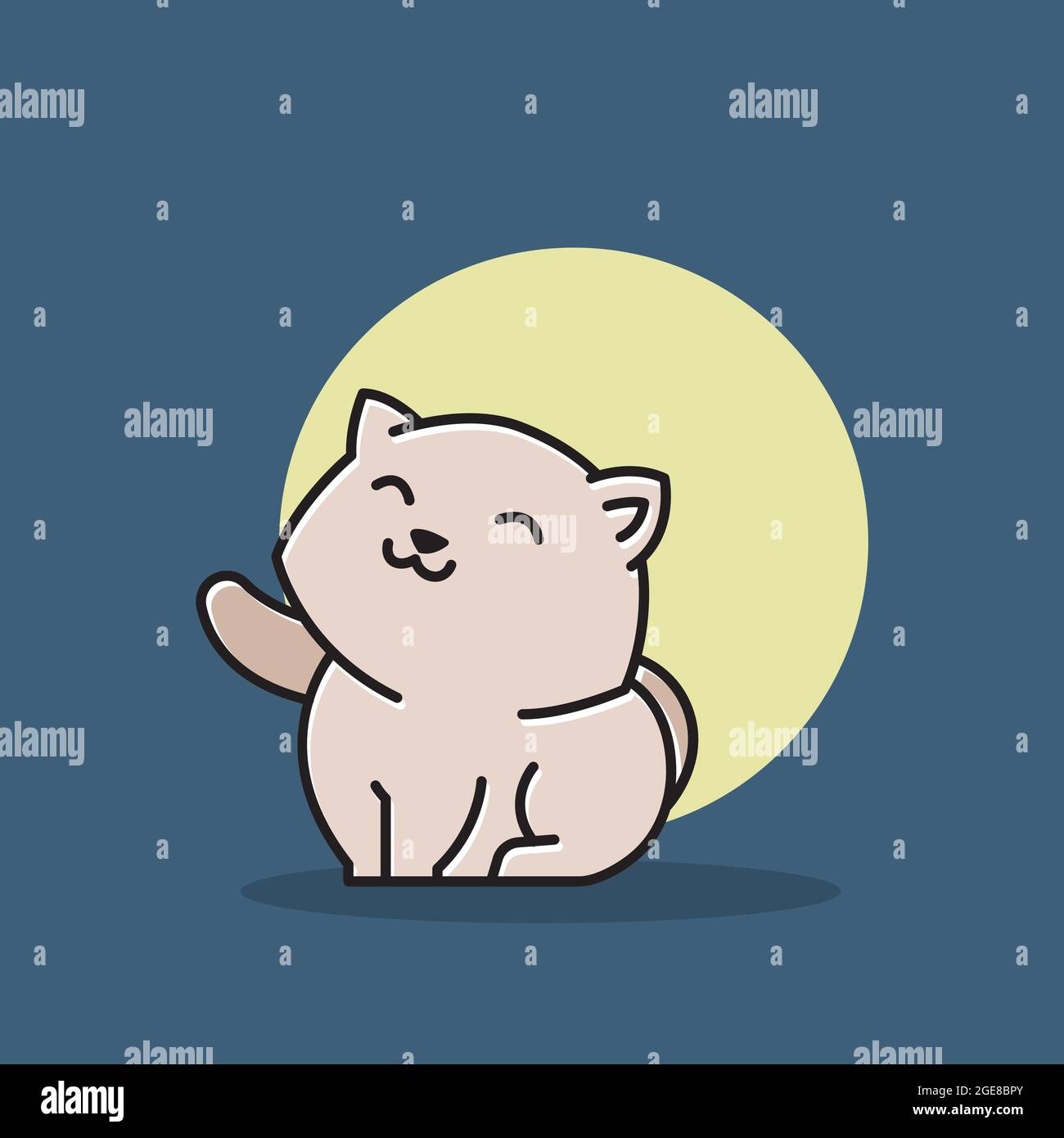 Smiling Cute Little Cat Kitten Night Moon Cartoon Stock Vector Image ...