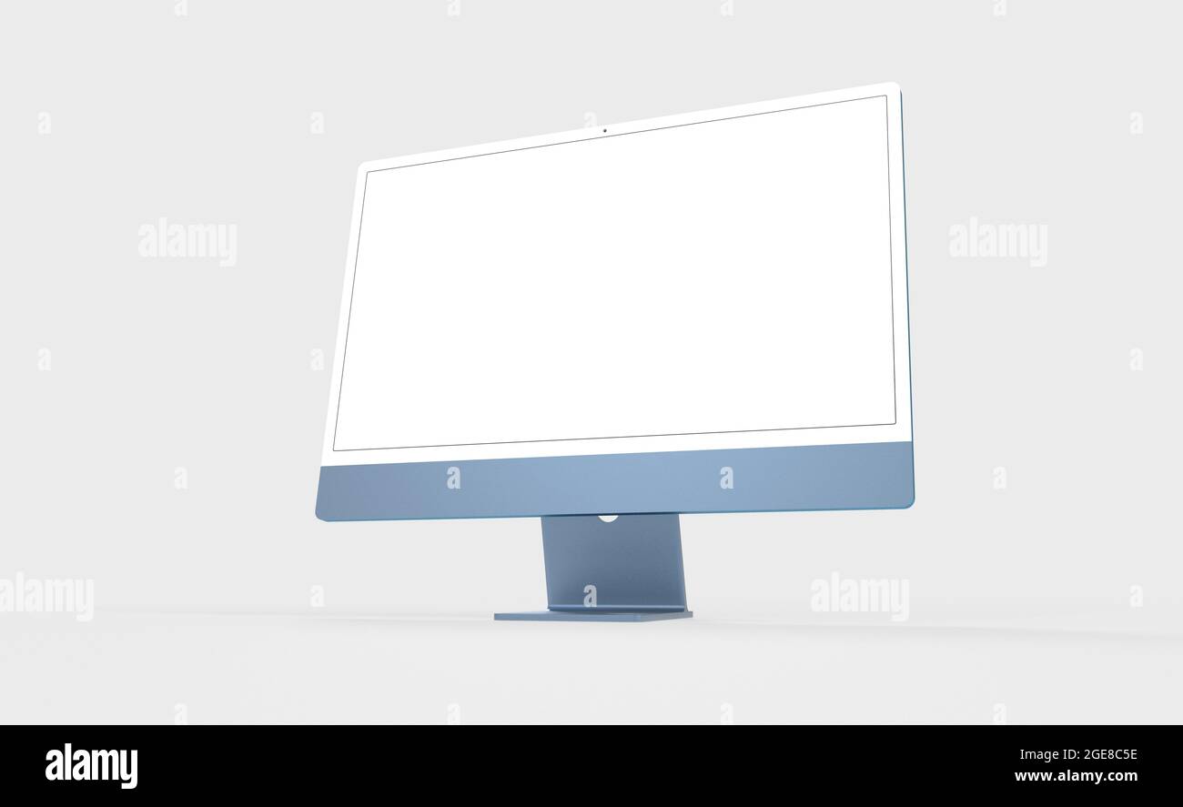 Blue computer monitor with copyspace on the white screen isolated on a white background Stock ...
