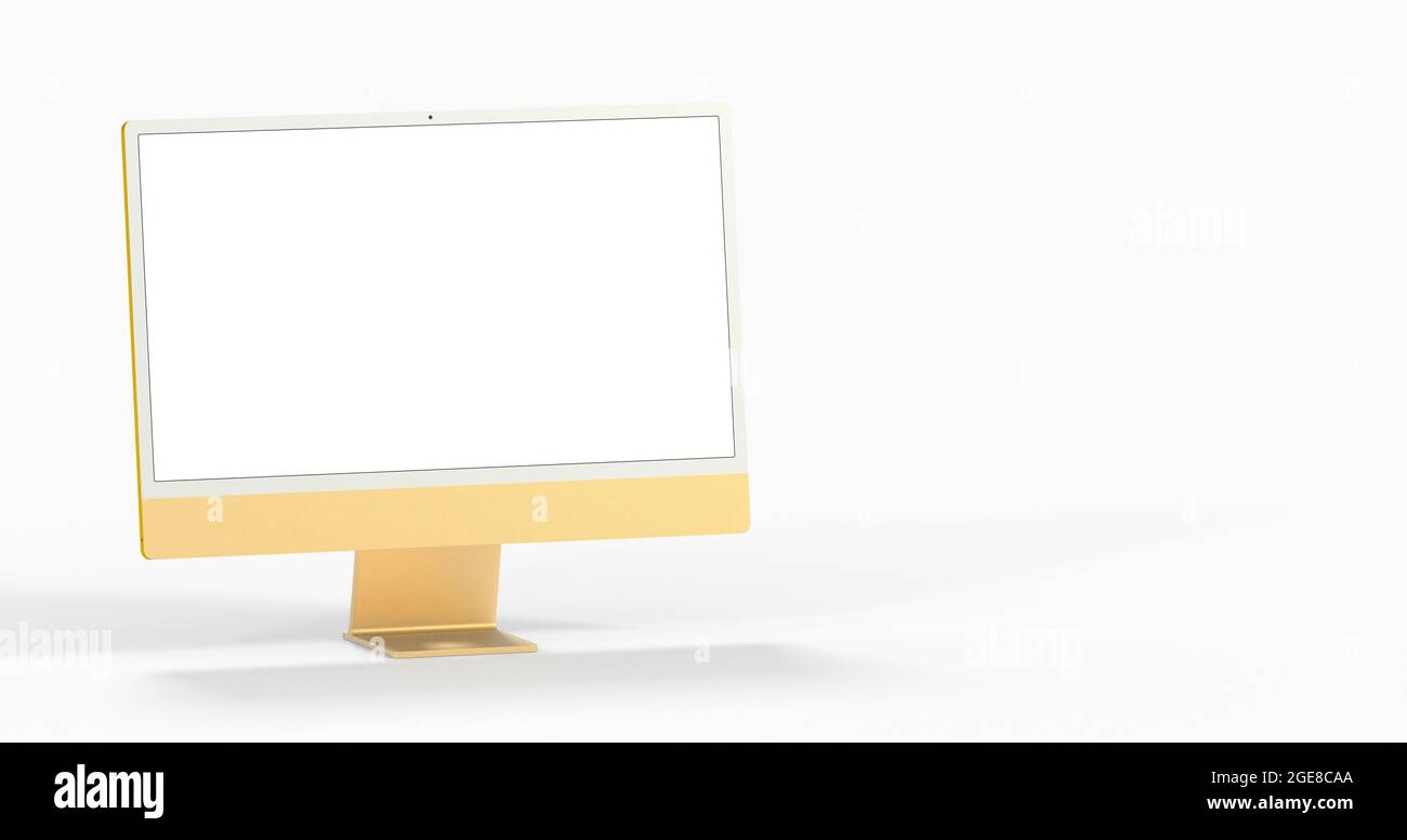 Yellow Computer Monitor With Copyspace On The White Screen Isolated On