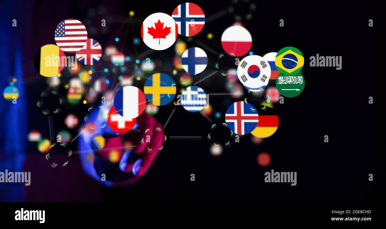 Person presenting the virtual projection of the flags of different ...