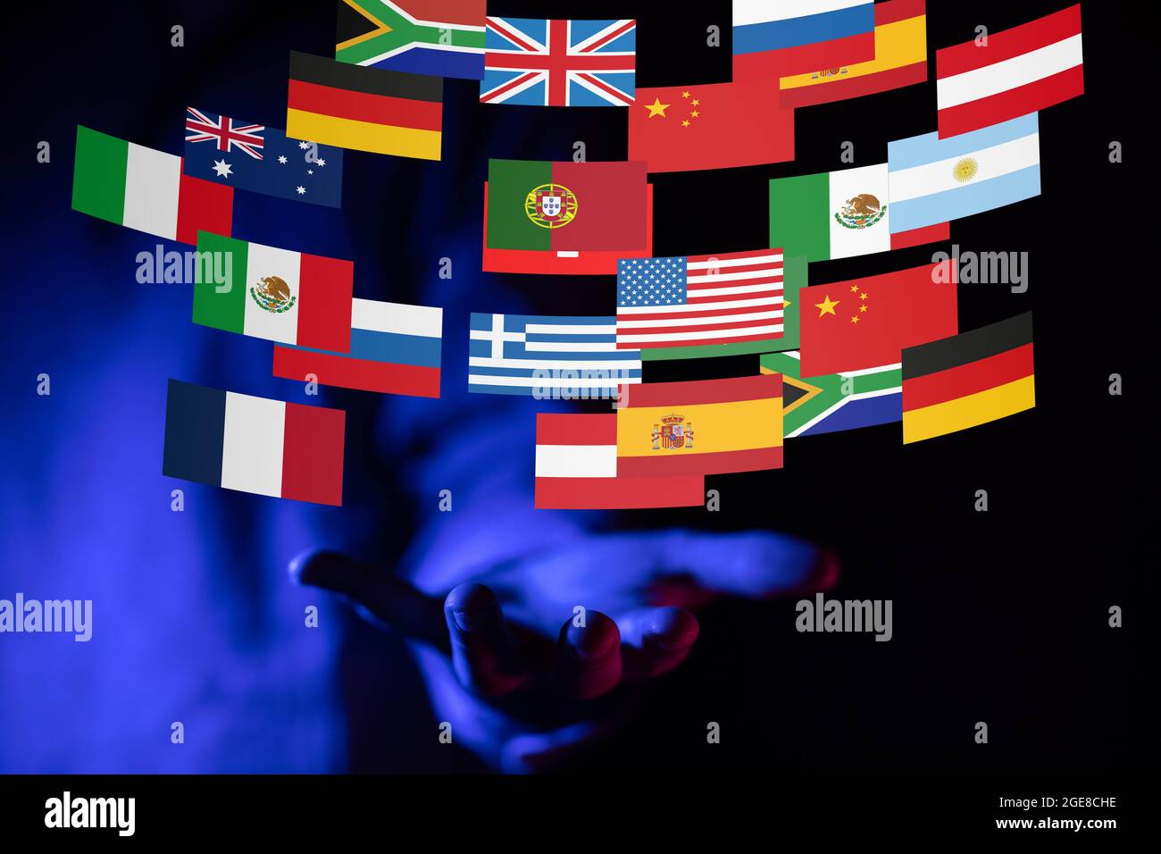 Person presenting the virtual projection of the flags of different ...