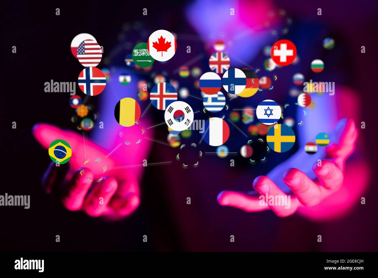 Person presenting the virtual projection of the flags of different ...