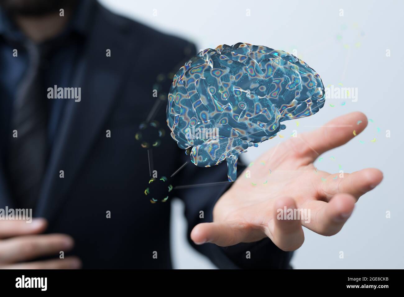 Person presenting the virtual projection of the human brain Stock Photo ...