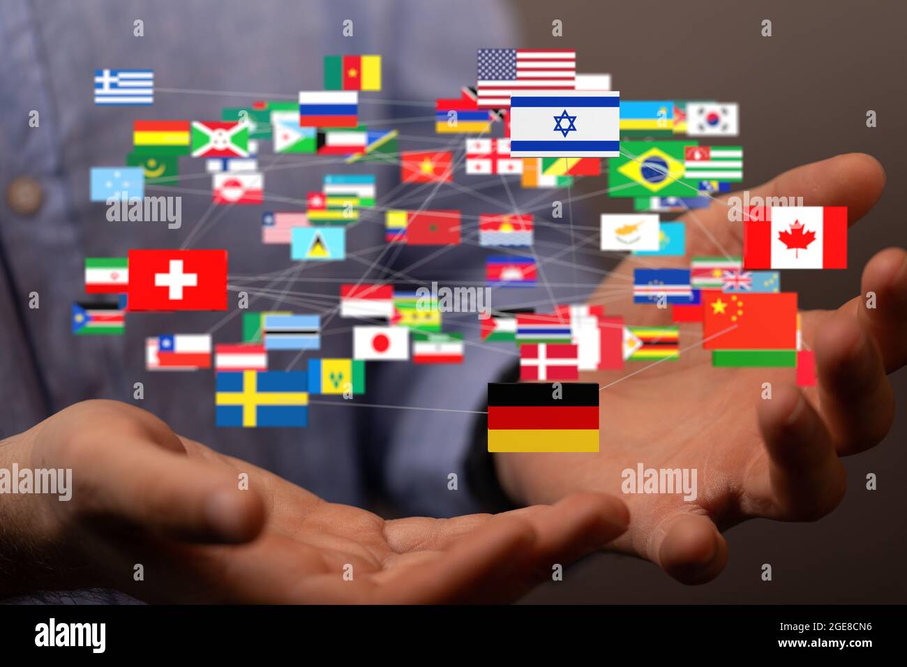Person presenting the virtual projection of the flags of different ...