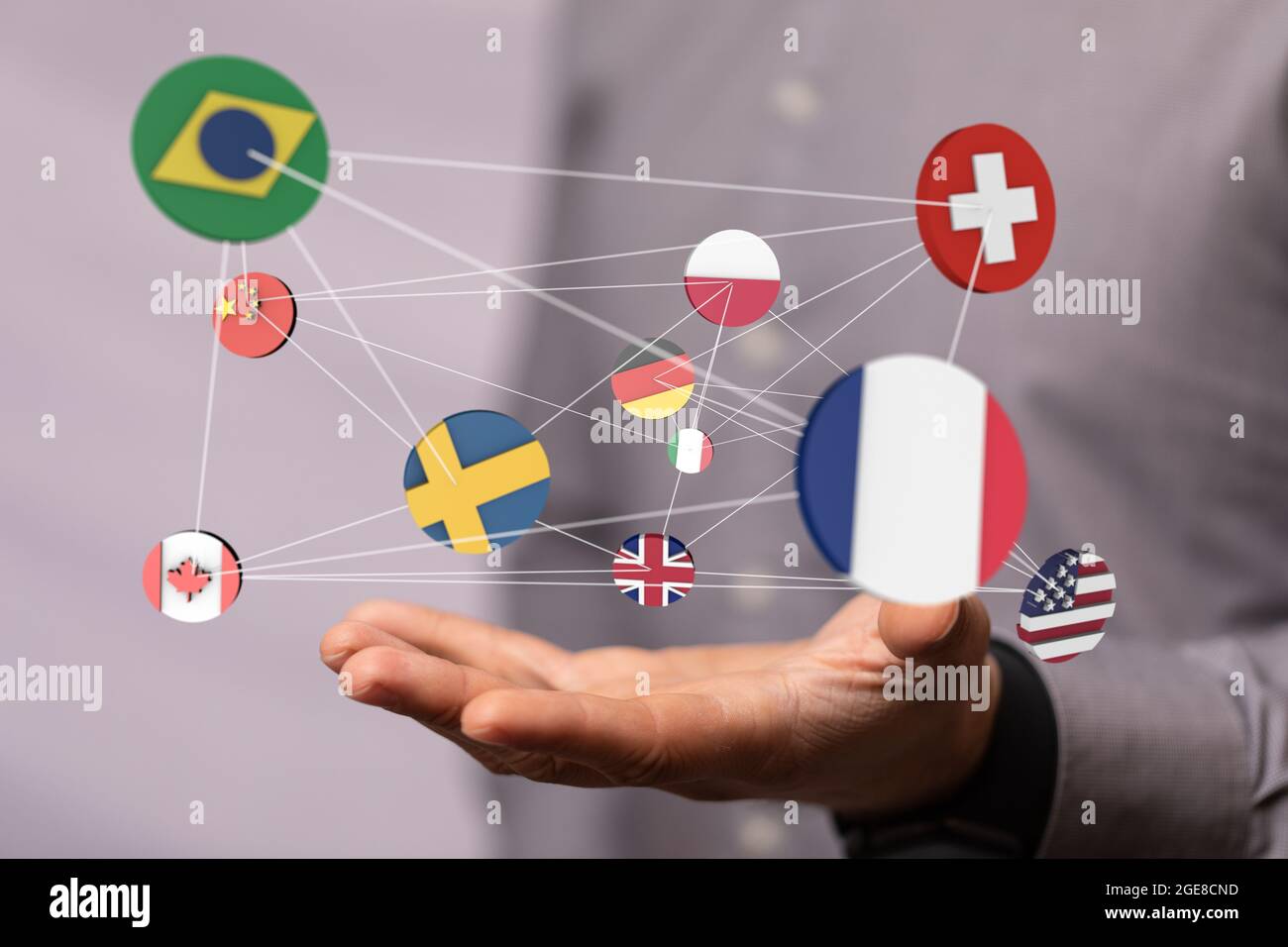 Person presenting the virtual projection of the flags of different ...