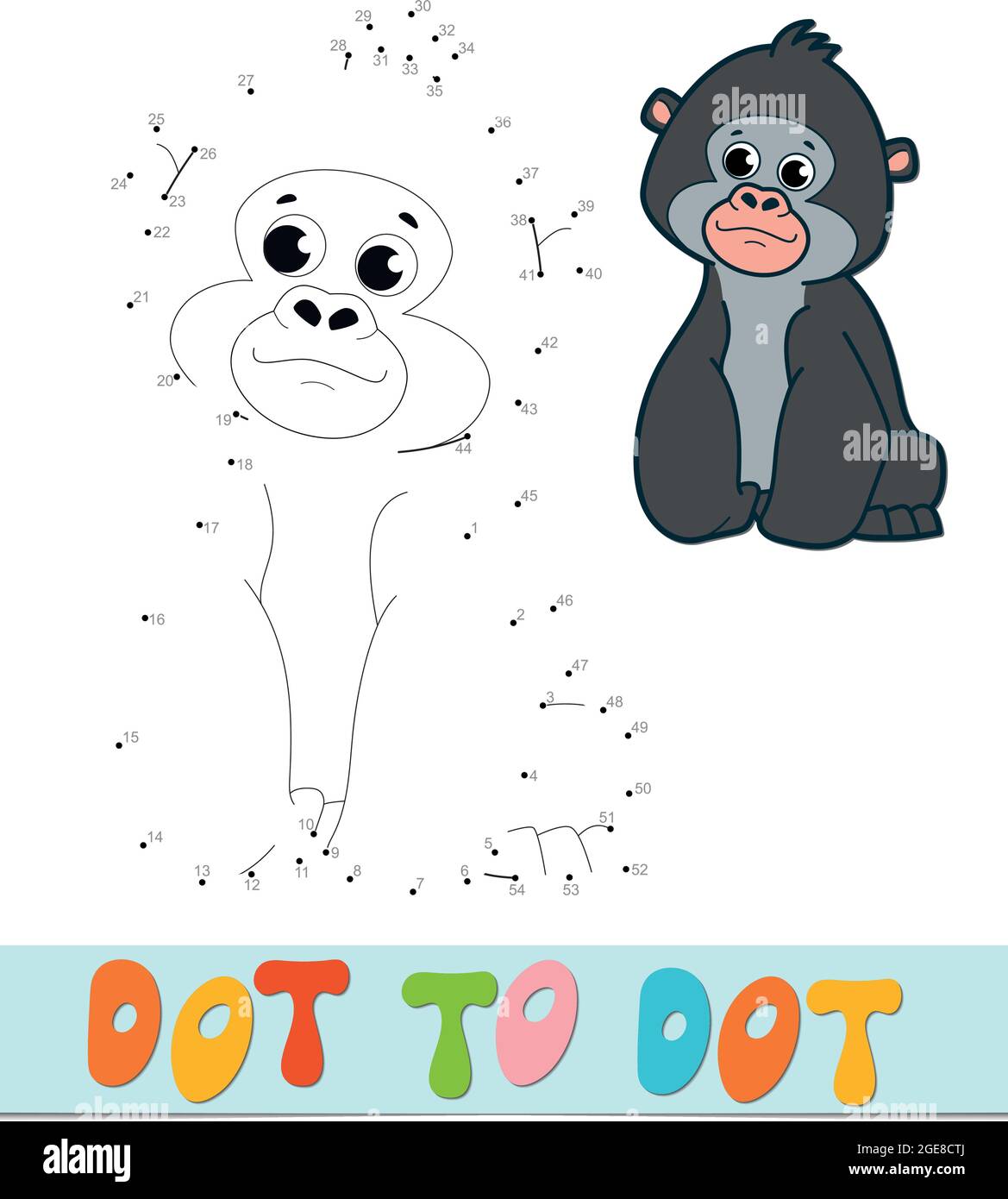 Dot to dot puzzle. Connect dots game. gorilla vector illustration Stock ...