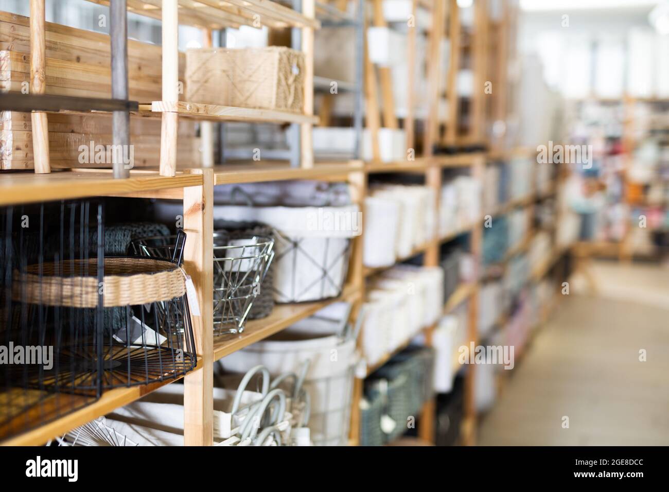 Storage boxes and baskets in home furnishings store Stock Photo - Alamy