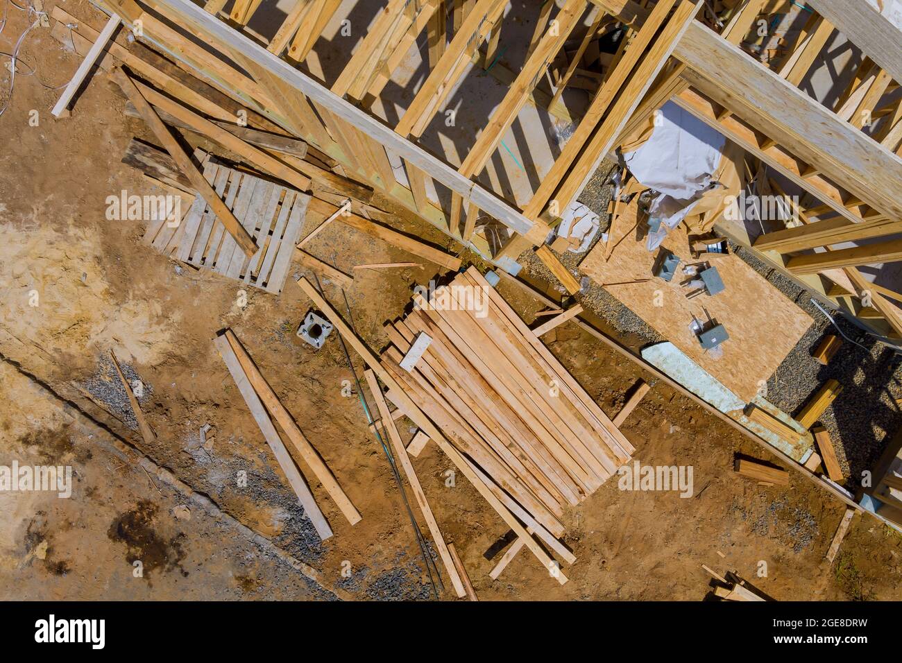 Stacked wooden building materials stack of boards wood frame beam ...