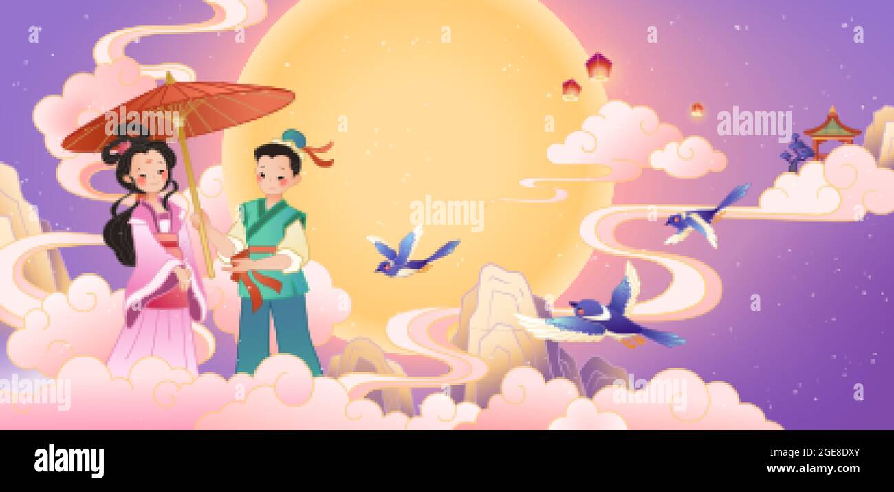 The cowherd and the weaver girl Stock Vector Images - Alamy